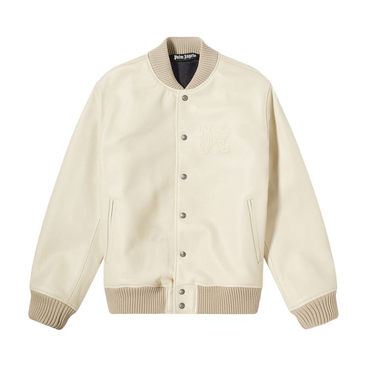 Buy Palm Angels Monogram Leather Bomber Jacket 'Light Beige ...