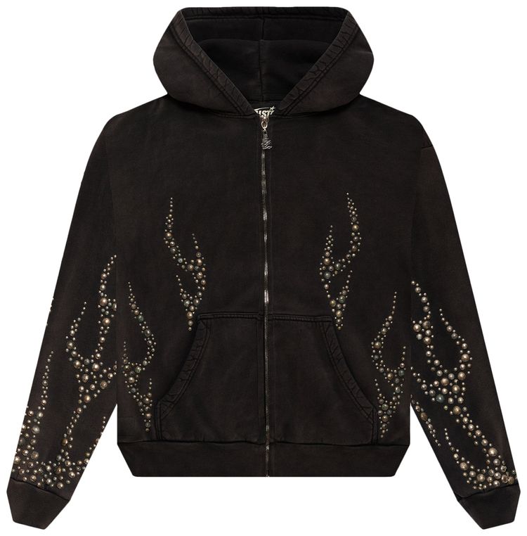 Buy Hellstar Studded Flame Zip-Up Hoodie 'Black' - HSCXZIP02 BLAC | GOAT