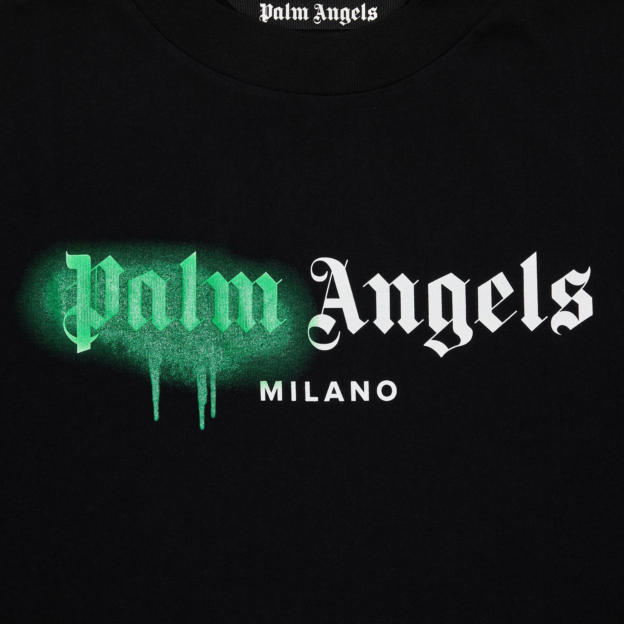Buy Palm Angels Milano Sprayed T-Shirt 'Black/Green ...