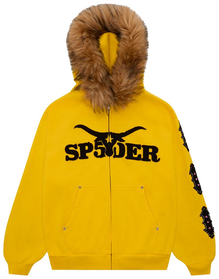 Buy Sp5der Fur Hooded Zip Up Sweatshirt 'Yellow' - SS31FW24YLW | GOAT