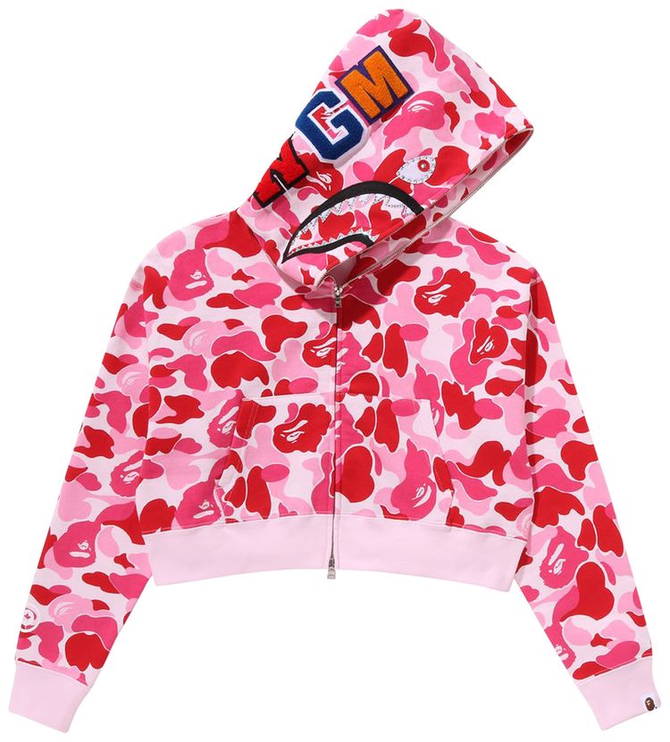 Buy BAPE ABC Camo Crystal Stone Shark Cropped Full Zip Hoodie 'Pink ...