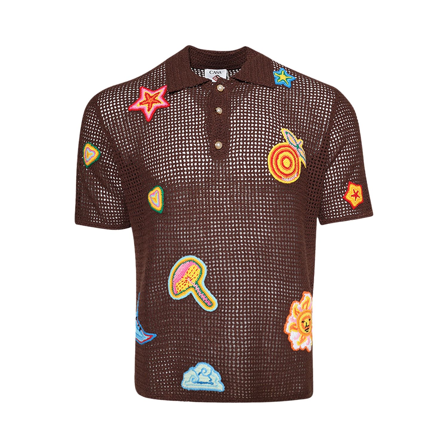 Buy Casablanca Crochet Polo With Patches 'Brown' - MS25 KW 914 01 BROW | GOAT