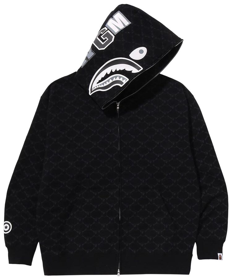 Buy BAPE College Monogram Relaxed Fit Shark Full Zip Hoodie 'Black ...