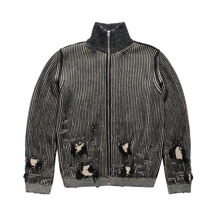 Buy MM6 Maison Margiela Ribbed Bicolor Destroyed Zip Up Sweater 'Black ...