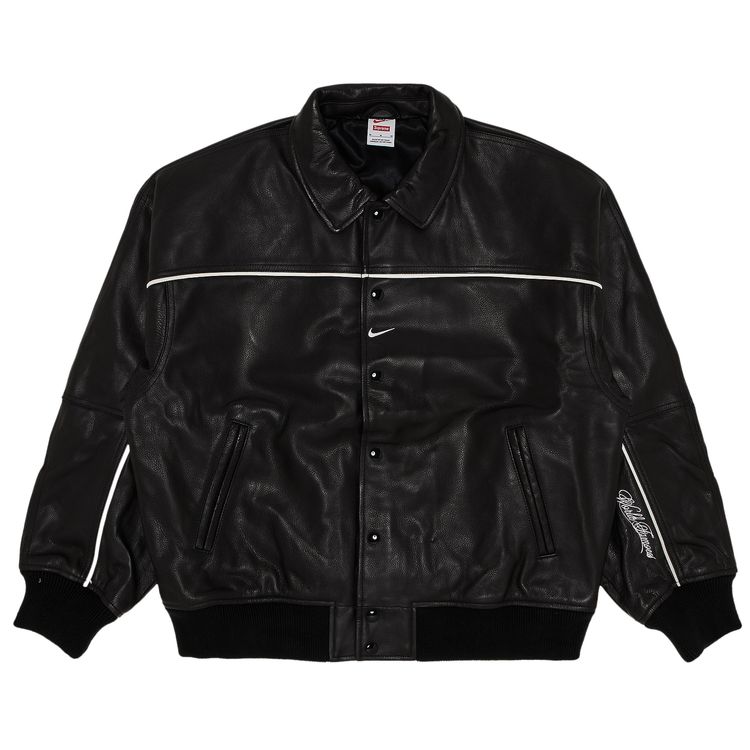Buy Supreme x Nike Leather Varsity Jacket 'Black' - SS25J1 BLACK | GOAT IT