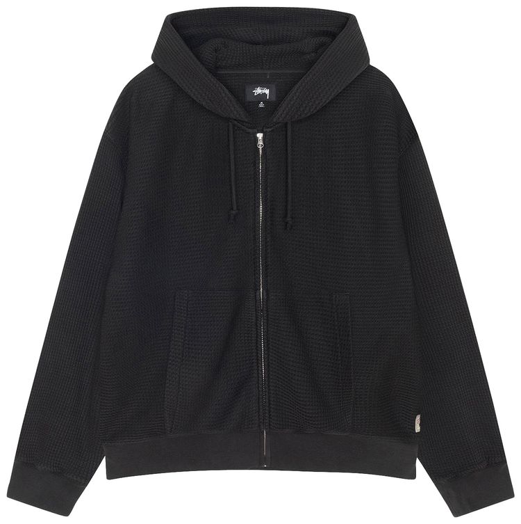 Buy Stussy Double Layer Waffle Zip Hoodie 'Black' - 1140360 BLAC | GOAT