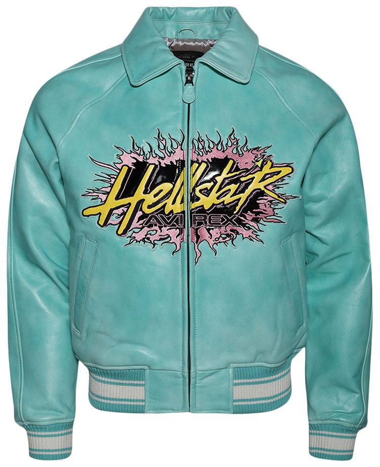 Buy Hellstar Icon Leather Jacket 'Aqua Blue' - HSAJCK1 BLUE | GOAT