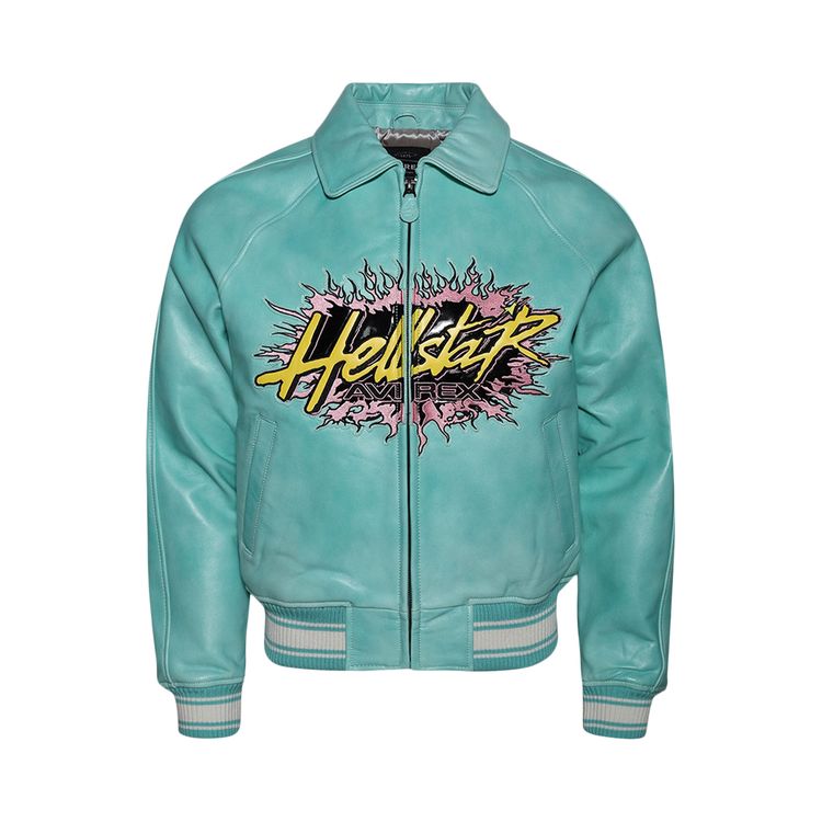 Buy Hellstar Icon Leather Jacket 'Aqua Blue' - HSAJCK1 BLUE | GOAT