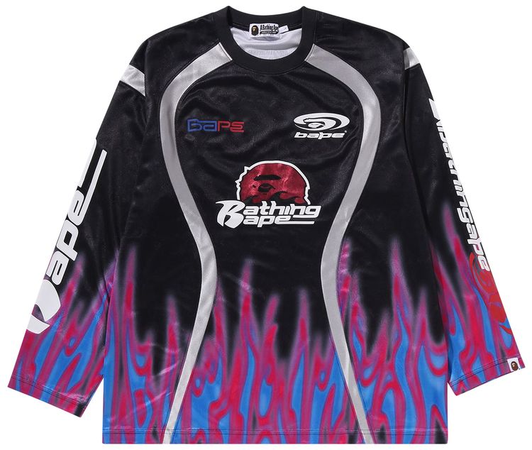 Buy BAPE Flame Pattern Multilogo Relaxed Fit Football Jersey 'Black ...