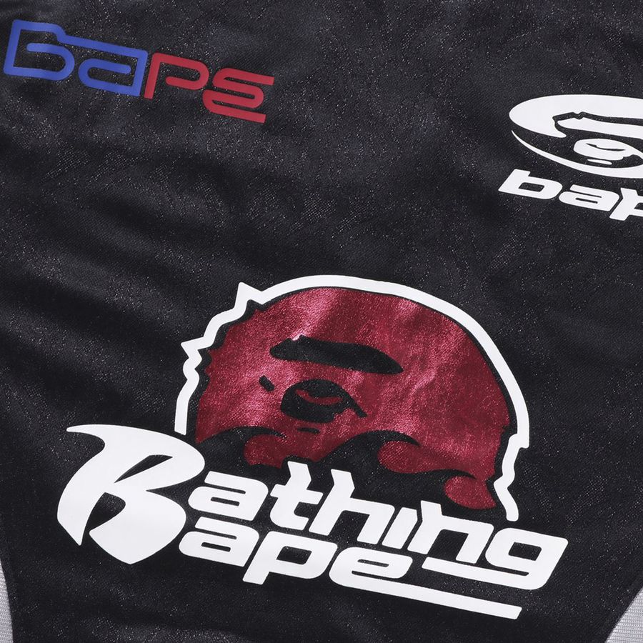 Buy BAPE Flame Pattern Multilogo Relaxed Fit Football Jersey 'Black ...