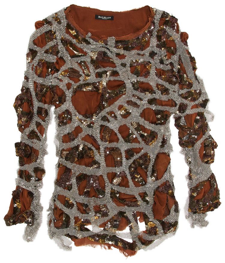 Buy Balmain Chainmail Top 'Brown' - 00894 2SS1004BCTB BROW | GOAT NL