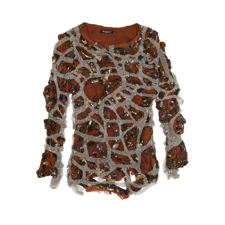 Buy Balmain Chainmail Top 'Brown' - 00894 2SS1004BCTB BROW | GOAT