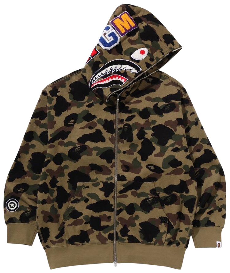 Buy BAPE 1st Camo Jacquard Shark Relaxed Fit Full Zip Hoodie 'Green ...
