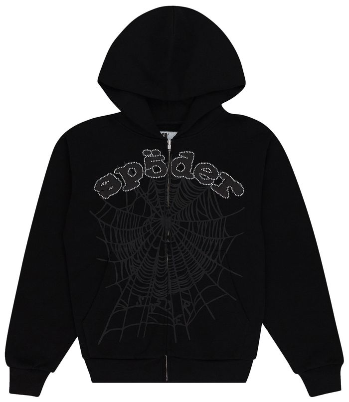 Buy Sp5der x Young Thug Rhinestone Zip-Up Hoodie 'Black' - ST027SS25BLK ...