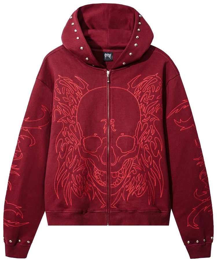 Buy Revenge Tribal Skull Studded Zip 'Red' - 12017 1SS2504RTSSZR RED | GOAT