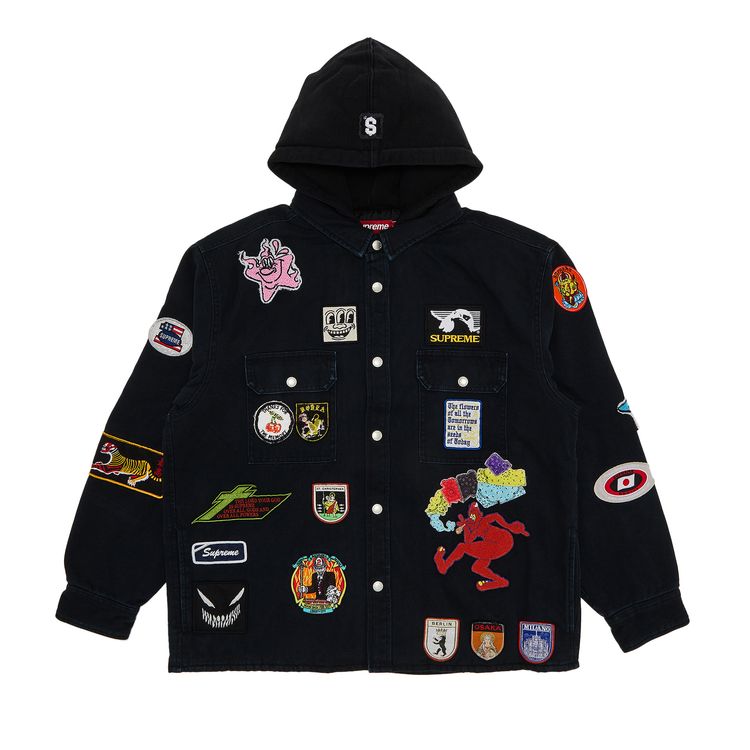 Buy Supreme Patches Hooded Zip Up Shirt 'Black' - SS25S30 BLACK | GOAT