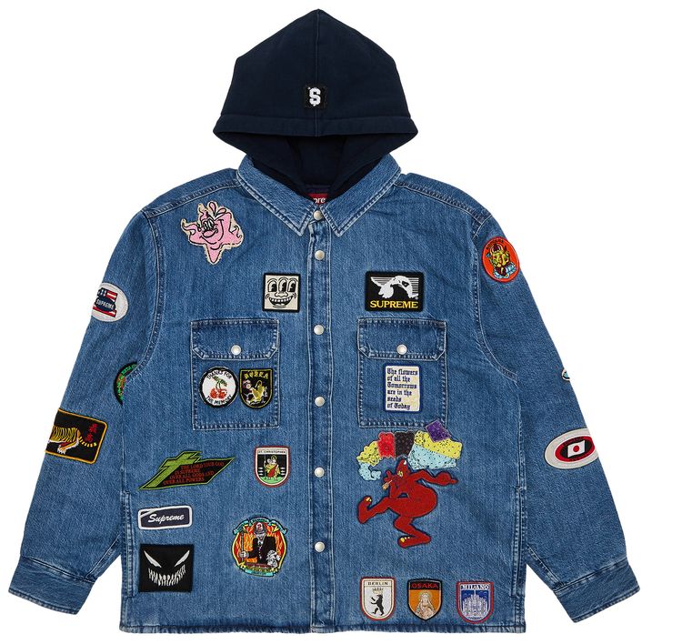 Buy Supreme Patches Hooded Zip Up Shirt 'Denim' - SS25S30 DENIM | GOAT