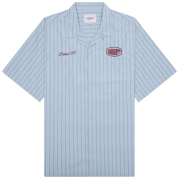 Buy Carhartt WIP Short-Sleeve Hendry Shirt 'Seaton Stripe/Frosted Blue/Mulberry' - I034534 SSBM ...