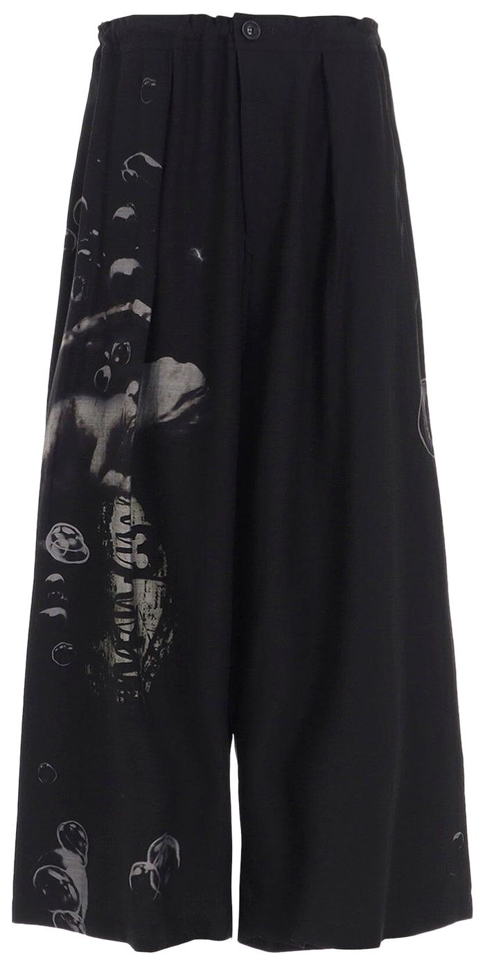 Buy Y's Angel Print Dungaree Twill Front Pleated Wide Pants 'Dark Grey ...