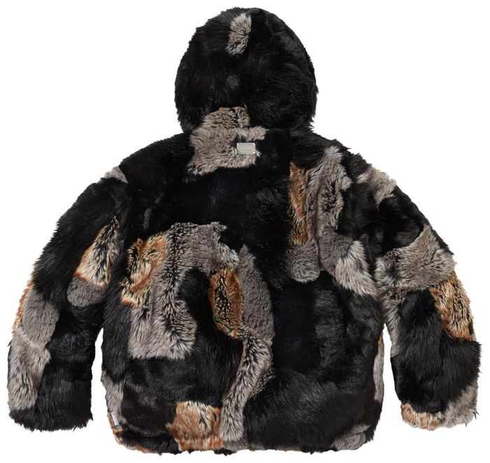 Buy Supreme Patchwork Windstopper Hooded Faux Fur Jacket 'Black ...