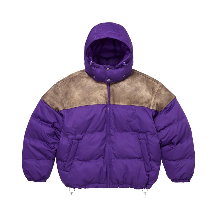 Buy Supreme Leather Yoke Puffer Jacket 'Purple' - FW25J16 PURPLE | GOAT