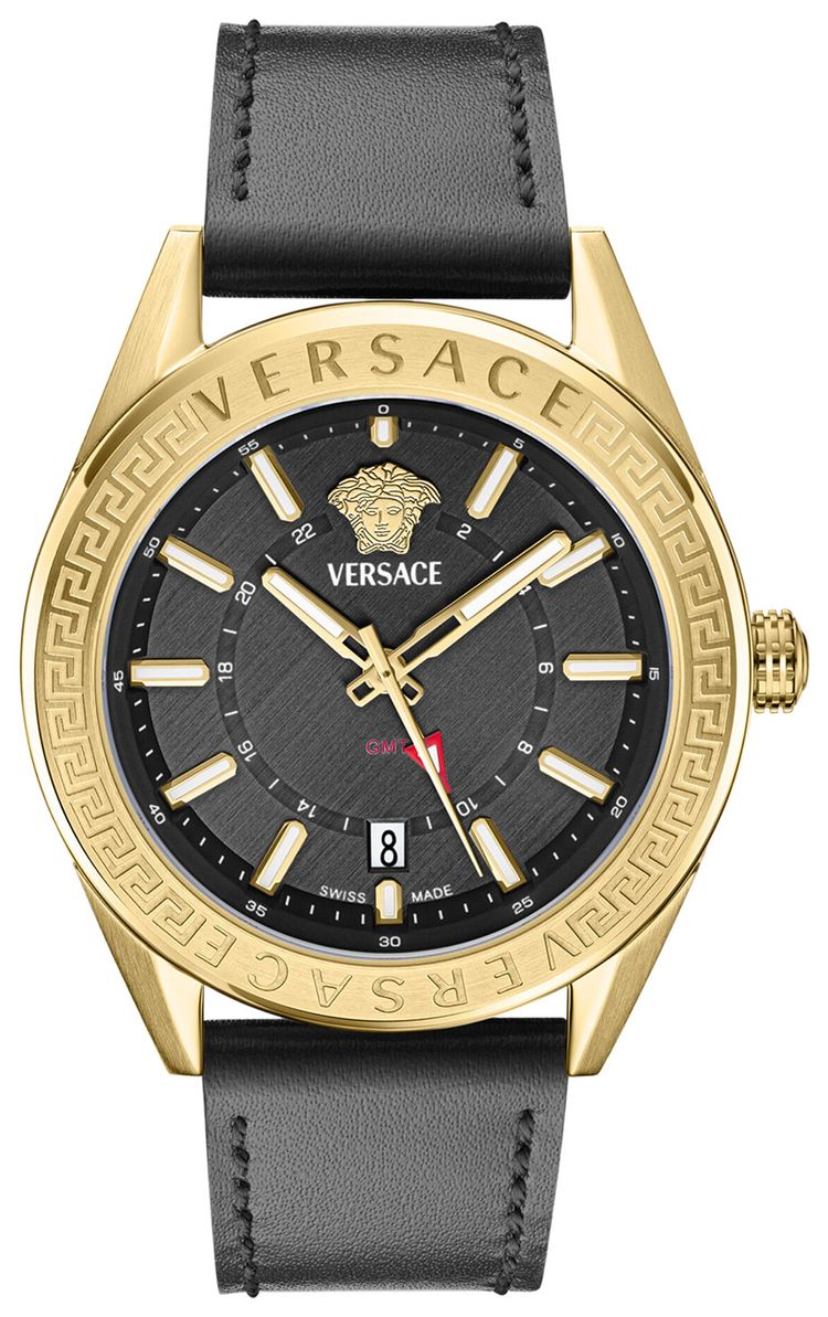 Buy Versace V Code GMT Leather Watch 'Gold' - VEAFA0224 | GOAT