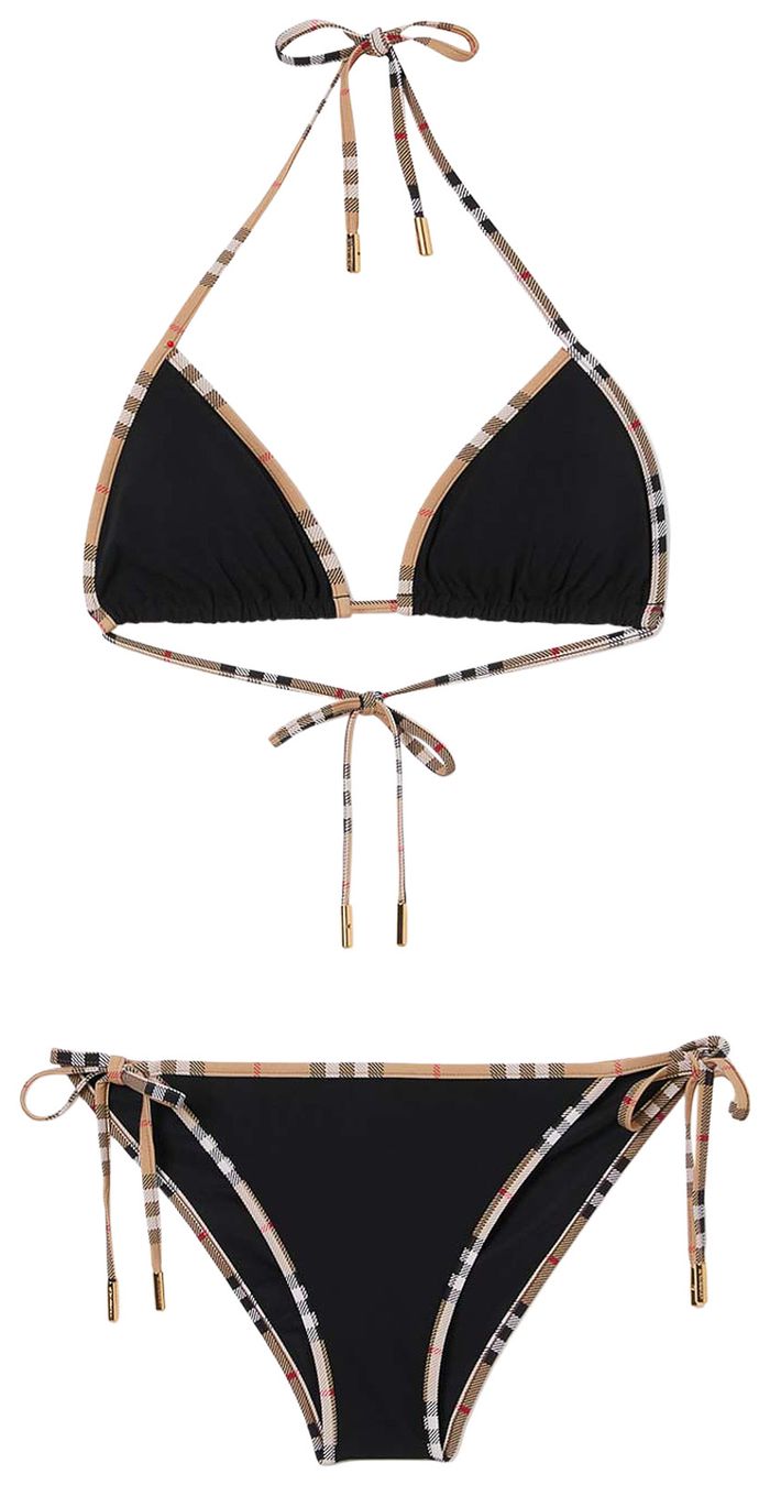 Buy Burberry Check Trim Triangle Bikini 'Black' - 8070463 | GOAT