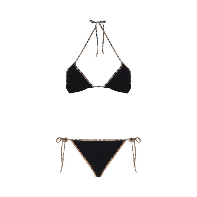 Buy Burberry Check Trim Triangle Bikini 'Black' - 8070463 | GOAT