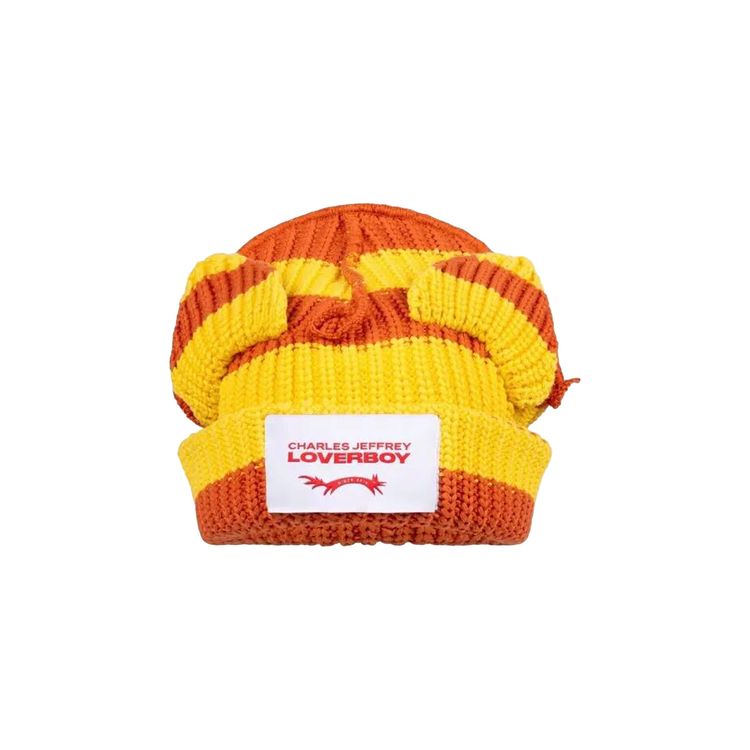 Buy Charles Jeffrey Loverboy Chunky Ears Beanie 'Yellow/Orange Stripe ...