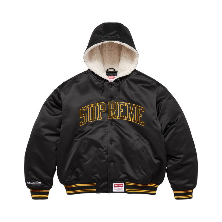 Buy Supreme x Mitchell & Ness Lined Hooded Satin Varsity Jacket 'Black ...