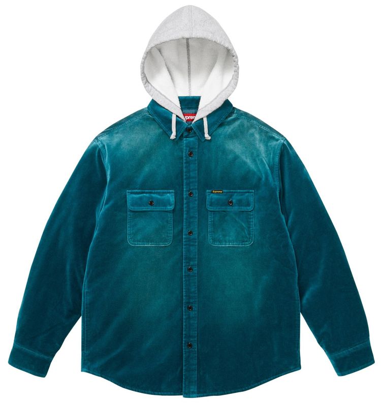 Buy Supreme Quilted Lined Hooded Velvet Shirt 'Teal' - FW25S13 TEAL | GOAT