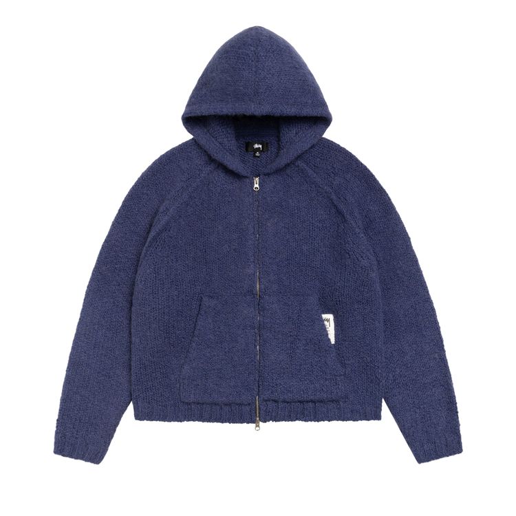 Buy Stussy Chunky Knit Zip Hoodie 'Blue' - 117200 BLUE | GOAT