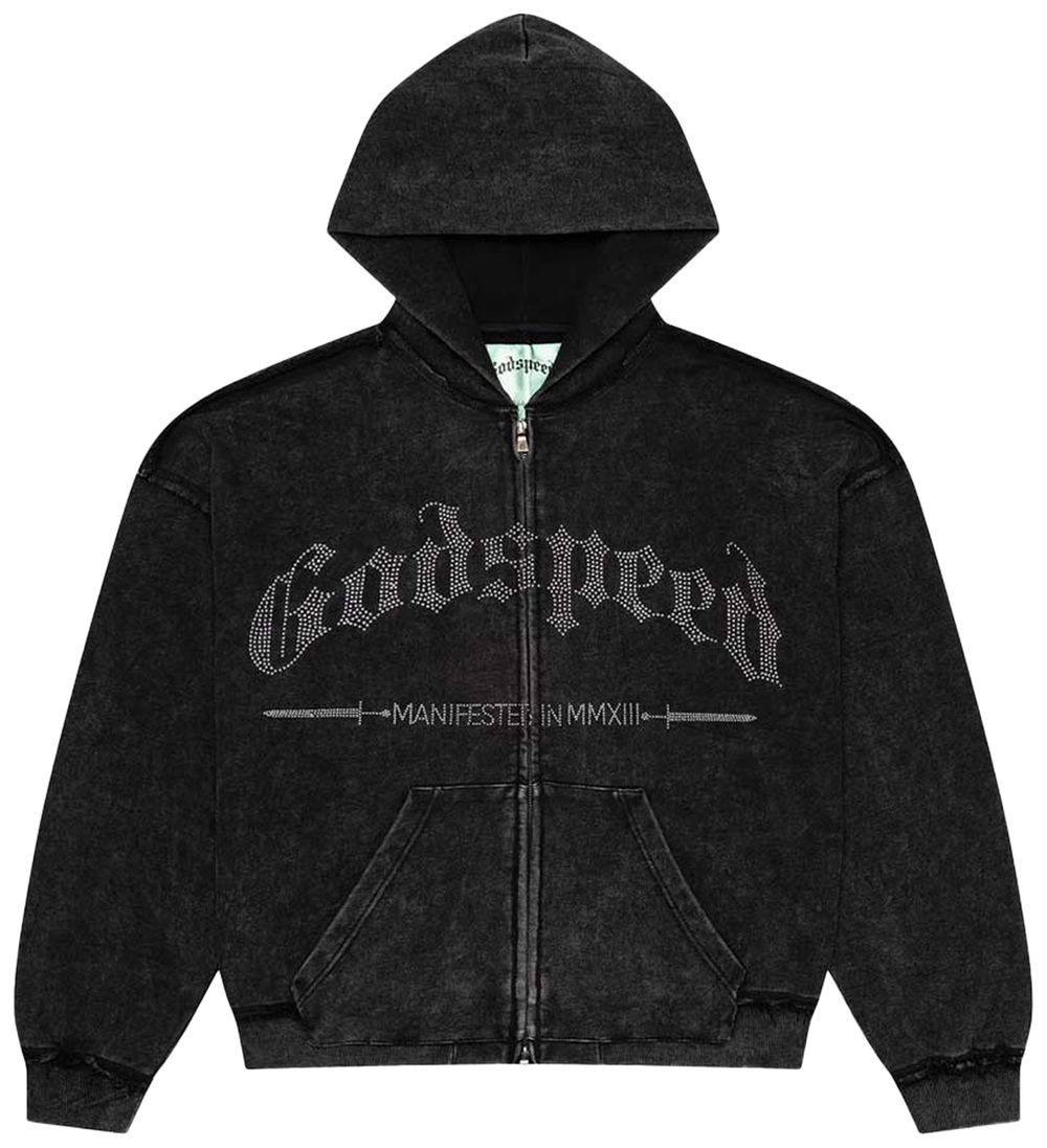 Buy Godspeed Studded OG Logo Zip Up Hoodie 'Black Wash' - 11652 ...