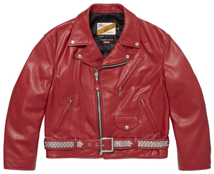Buy Supreme x Number (N)Ine x Schott Perfecto Leather Jacket 'Red ...