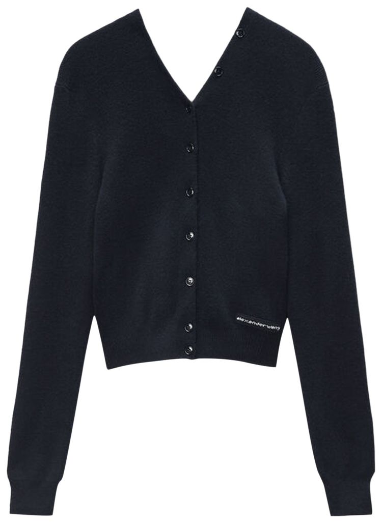 Buy Alexander Wang Knit Logo Label High Neck Button Up Cardigan 'Black ...