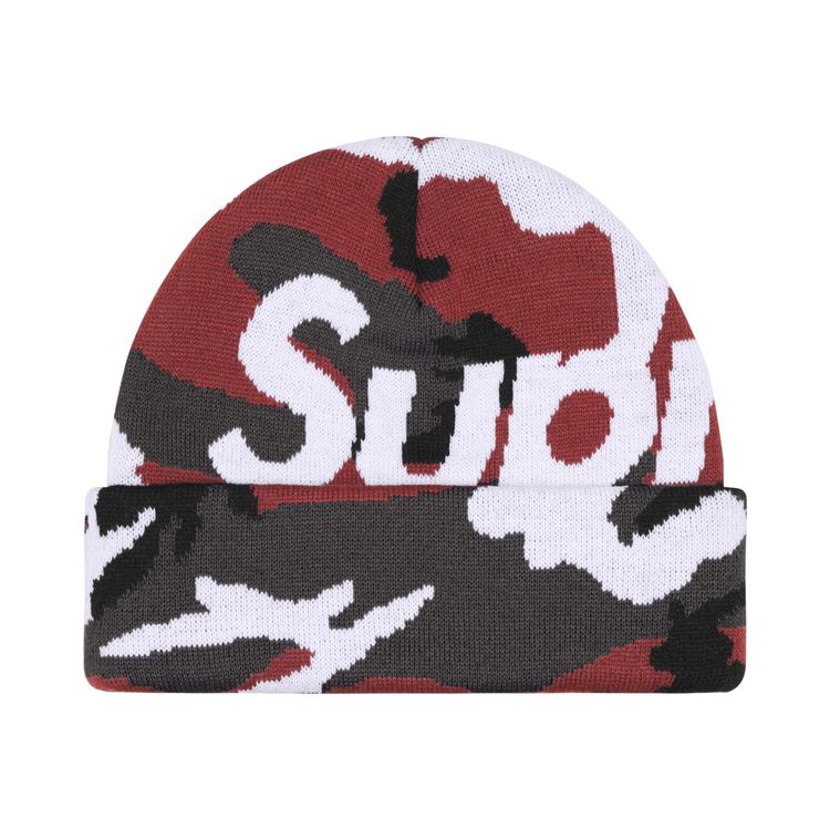 Buy Supreme Camo Big Logo Beanie 'Red Camo' - FW25BN12 RED CAMO | GOAT