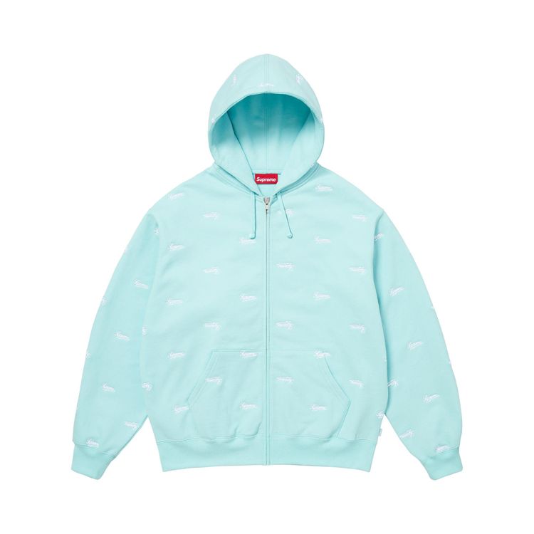 Buy Supreme Repeat Script Zip Up Hooded Sweatshirt 'Aqua' - FW25SW21 ...