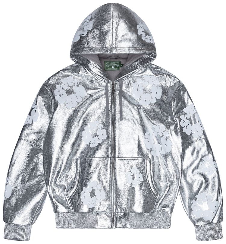 Buy Denim Tears Leather Cotton Wreath Zip Hoodie 'Silver ...