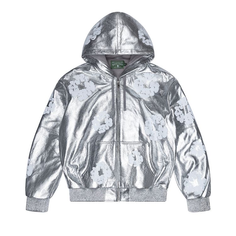 Buy Denim Tears Leather Cotton Wreath Zip Hoodie 'Silver ...
