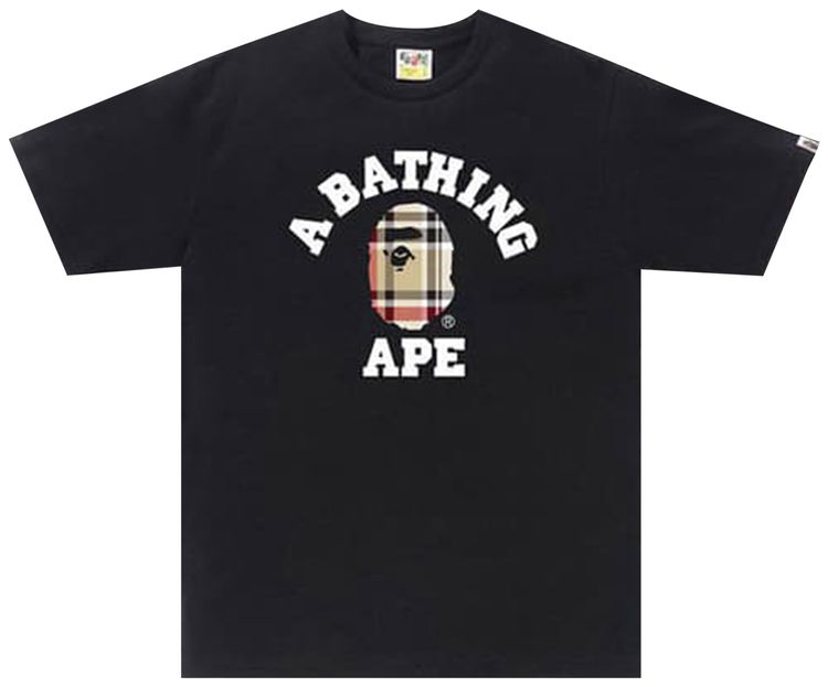 Buy BAPE Check College Tee 'Black/Beige' - 00039 1FW1904BCCTB BLAC | GOAT