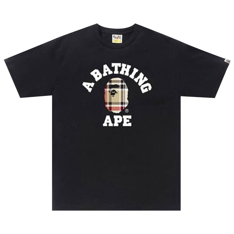 Buy BAPE Check College Tee 'Black/Beige' - 00039 1FW1904BCCTB BLAC | GOAT