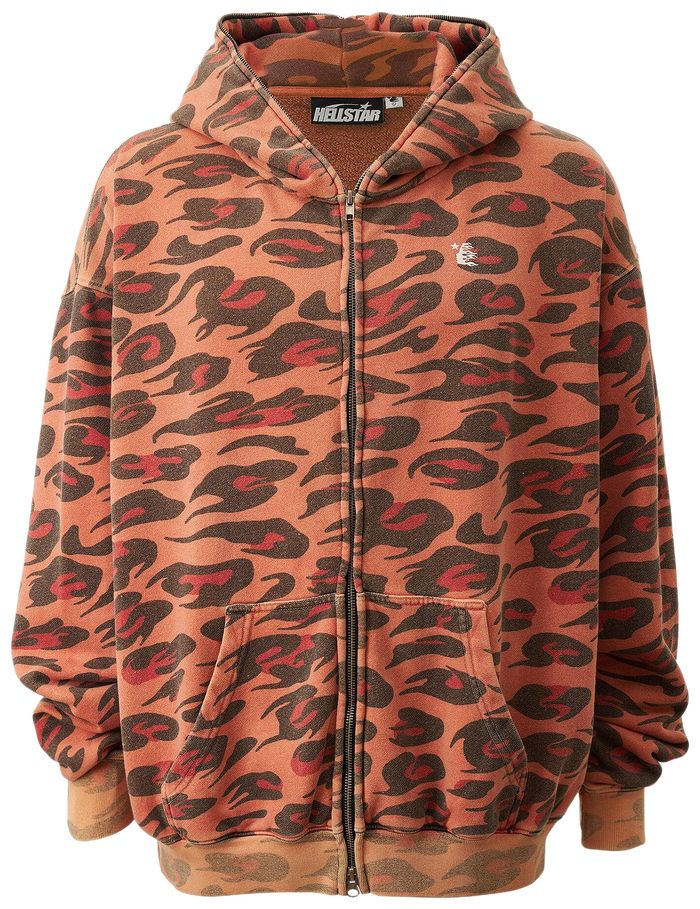 Buy Hellstar Sunfaded Cheetah Zip Up 'Red' - HSS26HD3 RED | GOAT