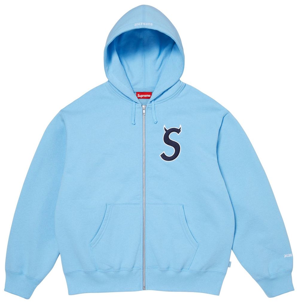 Buy Supreme Devil S Logo Zip Up Hooded Sweatshirt 'Light Blue ...