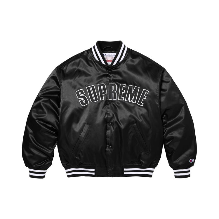Buy Supreme x Champion Satin Varsity Jacket 'Black' - SS26J105 BLACK | GOAT
