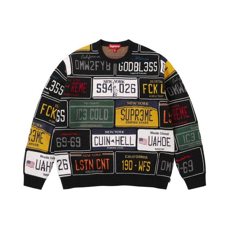 Buy Supreme License Plate Sweater 'Black' - SS26SK43 BLACK | GOAT