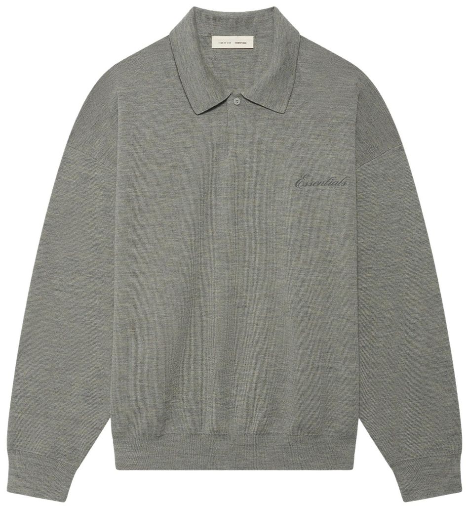 Buy Fear of God Essentials Signature 90's Knit Polo 'Concrete Heather ...