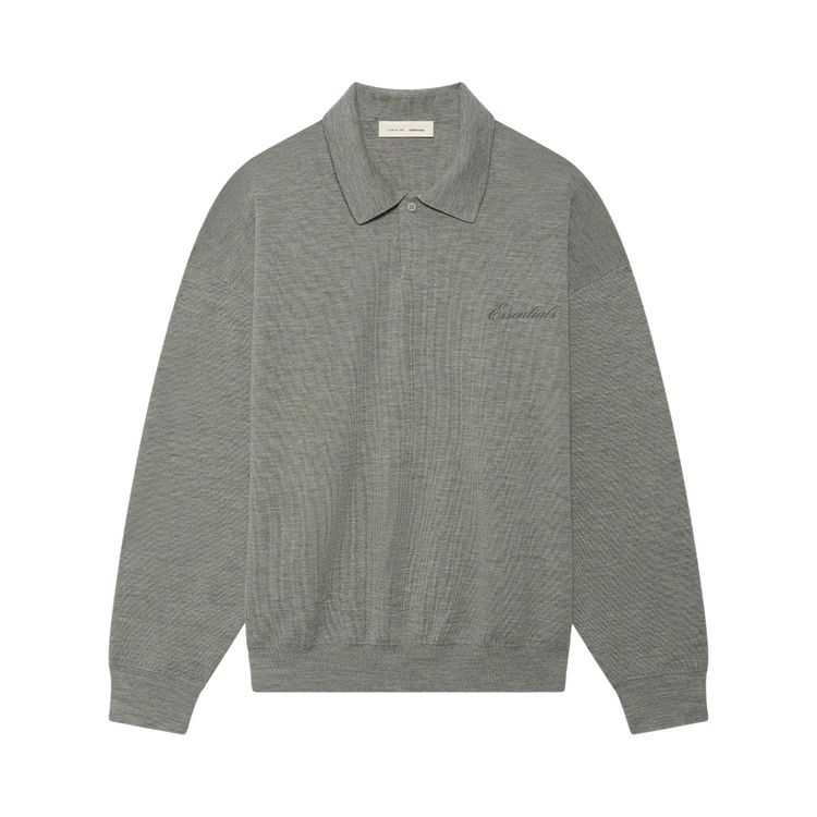 Buy Fear of God Essentials Signature 90's Knit Polo 'Concrete Heather ...