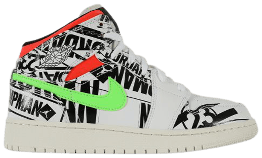 Buy Air Jordan 1 Mid GS 'All Over Logos' - 554725 143 | GOAT