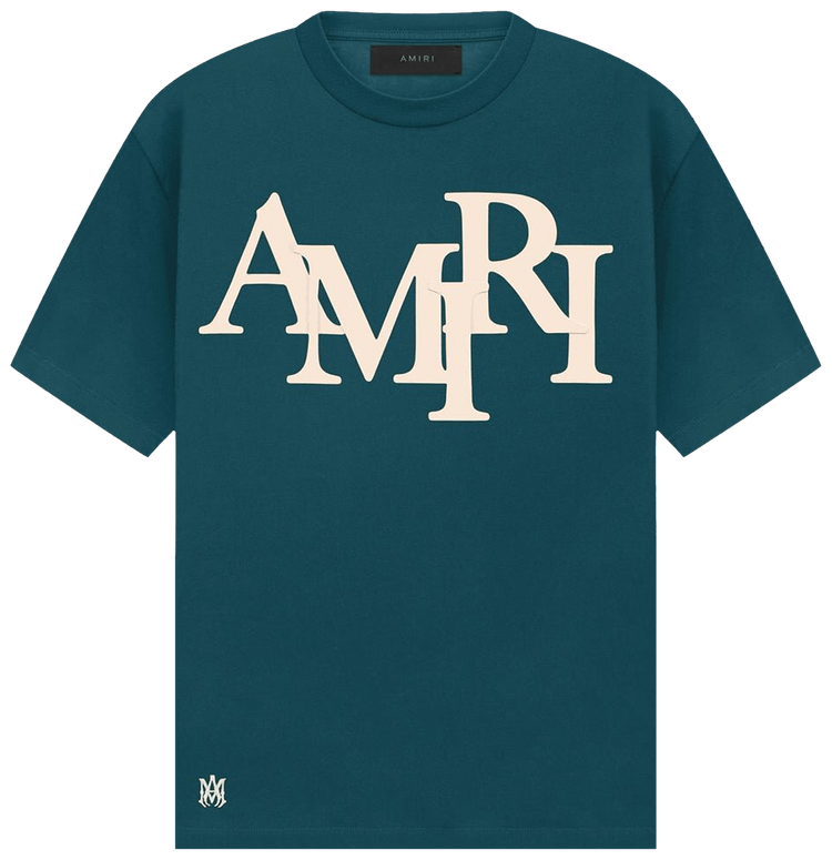 Buy Amiri Staggered Logo Tee 'Rain Forest' - PS24MJL015 RAIN | GOAT