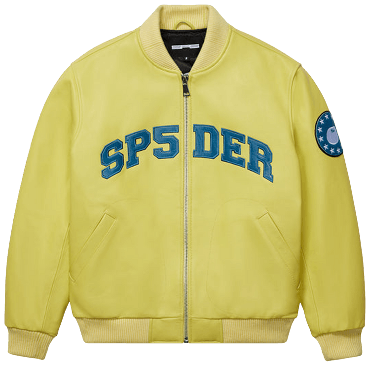 Buy Sp5der Leather Logo Bomber Jacket 'Yellow' - SP5 YLWBJCK | GOAT